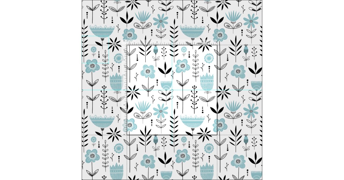 Blue Scandinavian Floral Pattern Fabric | Zazzle
