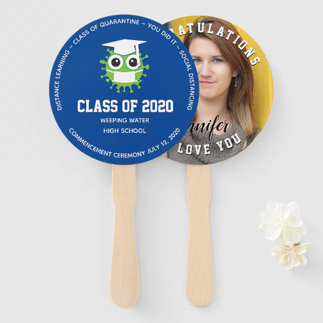 Blue School Colors, 2020 Personalized Graduation Hand Fan | Zazzle