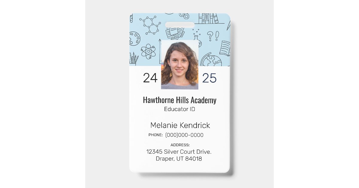 Blue School Icons Homeschool Educator ID Badge | Zazzle