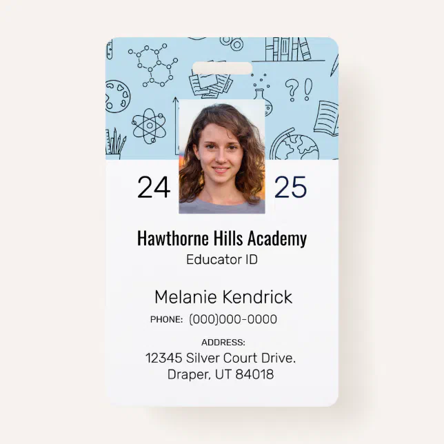 Blue School Icons Homeschool Educator ID Badge | Zazzle