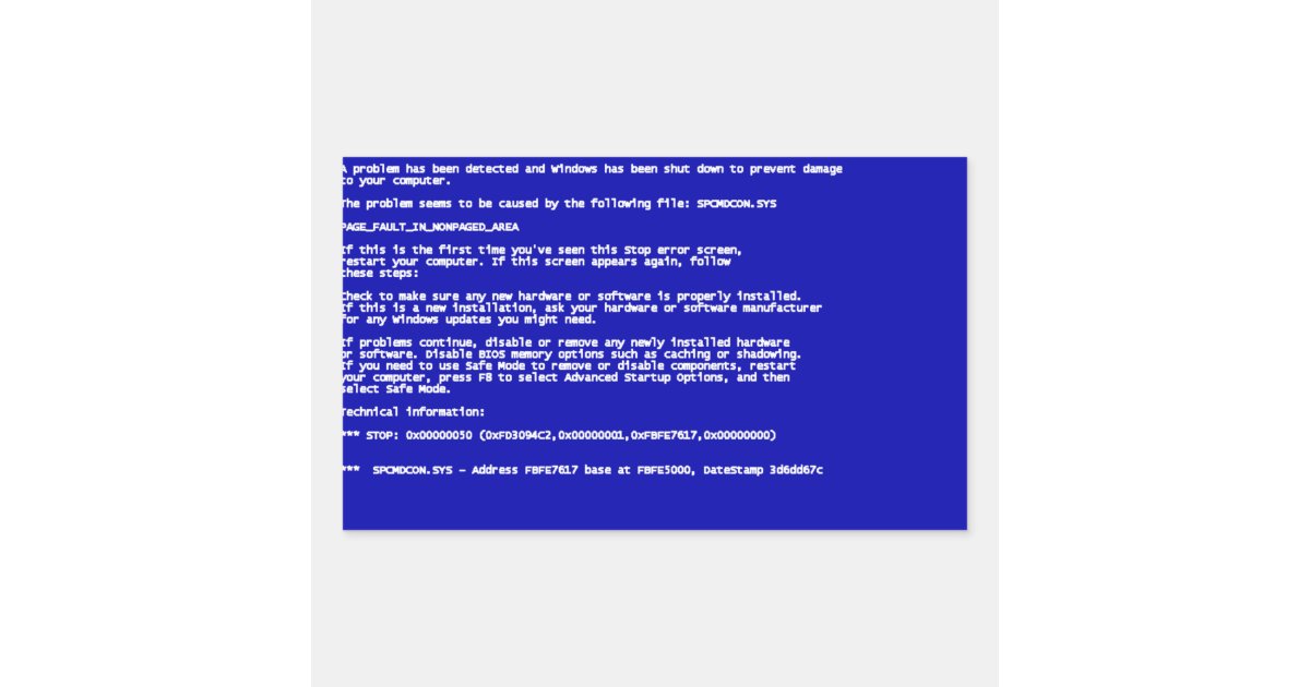 Blue Screen of Death Rectangular Sticker | Zazzle
