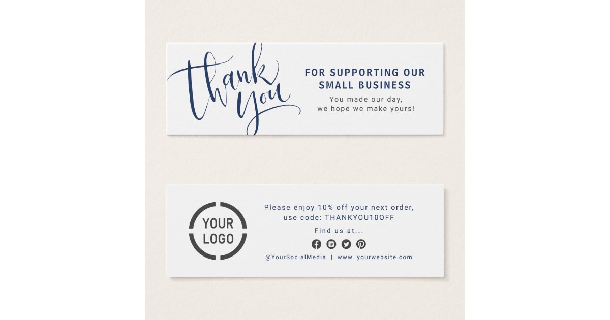 Blue script & logo business thank you insert | Zazzle