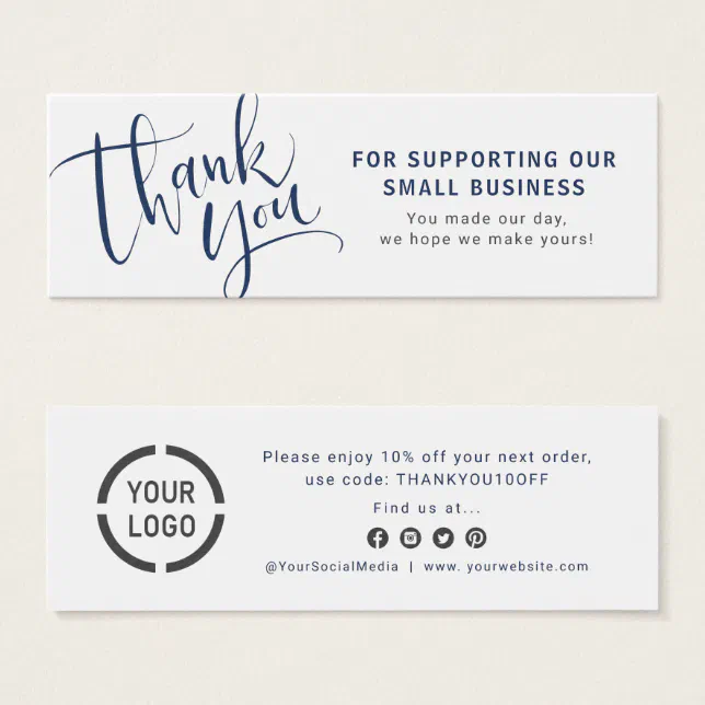 Blue script & logo business thank you insert | Zazzle