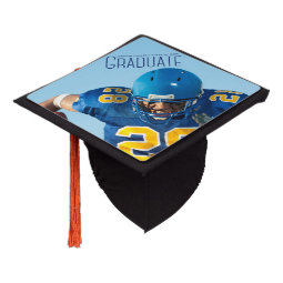 Blue Script Overlay Graduate Photo Football Player Graduation Cap ...