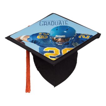 Blue Script Overlay Graduate Photo Football Player Graduation Cap ...