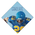 Blue Script Overlay Graduate Photo Football Player Graduation Cap ...
