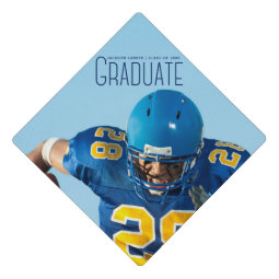 Blue Script Overlay Graduate Photo Football Player Graduation Cap ...
