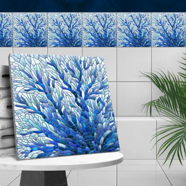 Blue Sea Fan Coral mosaic art Ceramic Tile | Zazzle