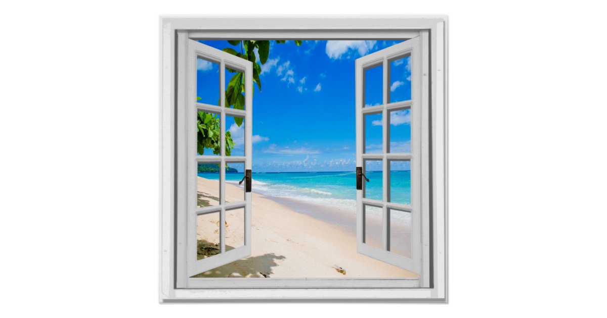 Blue Sea Ocean View Fake Window Poster | Zazzle