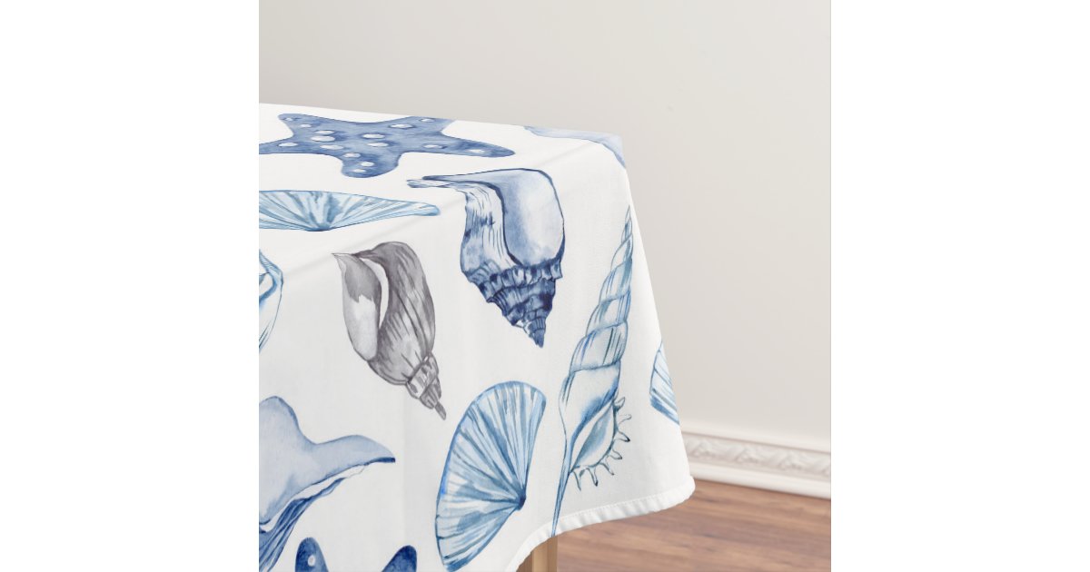 Blue Sea Shells Tablecloth | Zazzle