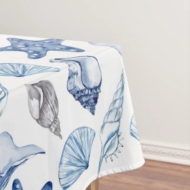 Blue Sea Shells Tablecloth | Zazzle