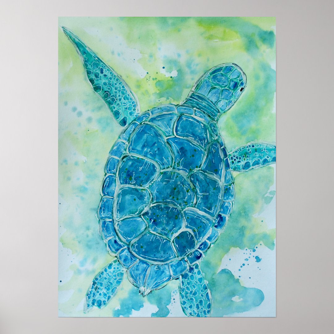Blue Sea Turtle Poster | Zazzle