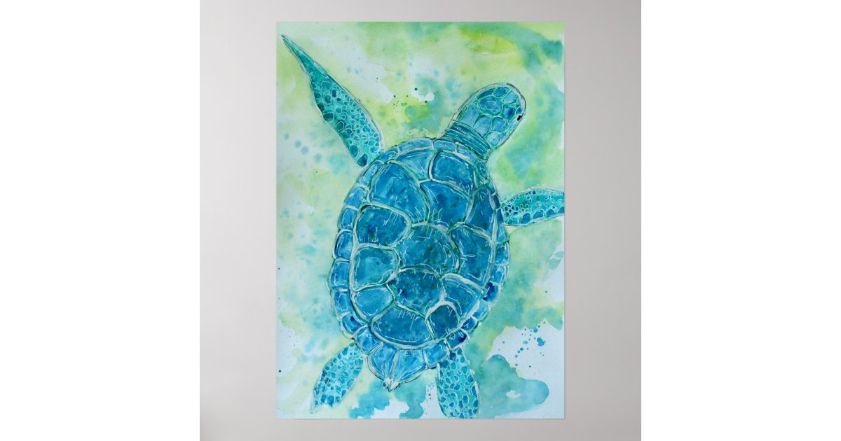 Blue Sea Turtle Poster | Zazzle