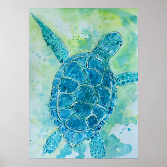 Blue Sea Turtle Poster | Zazzle