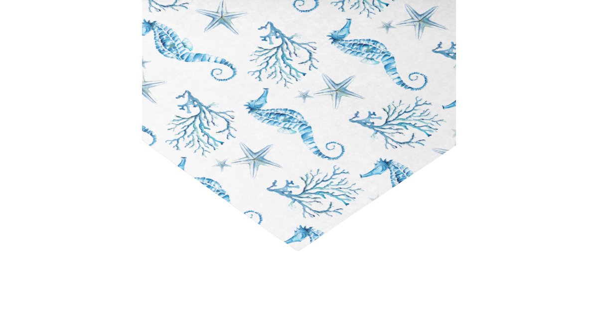 Blue Seahorse Starfish and Coral Coastal Theme Tissue Paper | Zazzle
