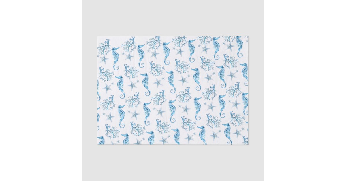 Blue Seahorse Starfish and Coral Coastal Theme Tissue Paper | Zazzle