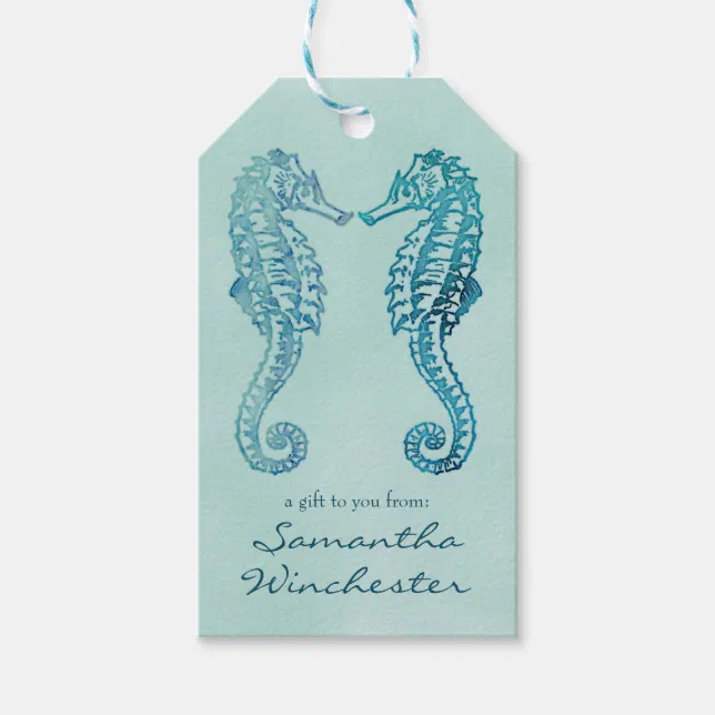 Blue Seahorse Watercolor Gift Tags | Zazzle