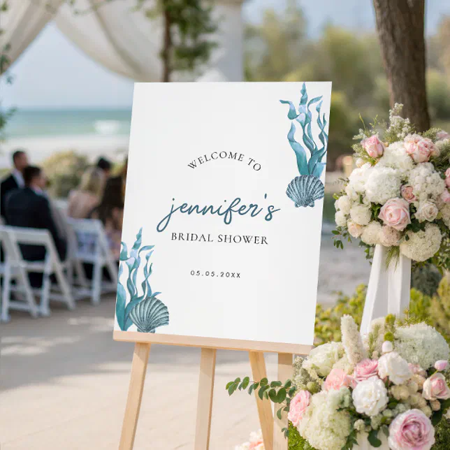 Blue Seashell Nautical Bridal Shower Welcome Sign | Zazzle