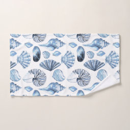 Blue Seashells Pattern on White Bath Towel Set | Zazzle