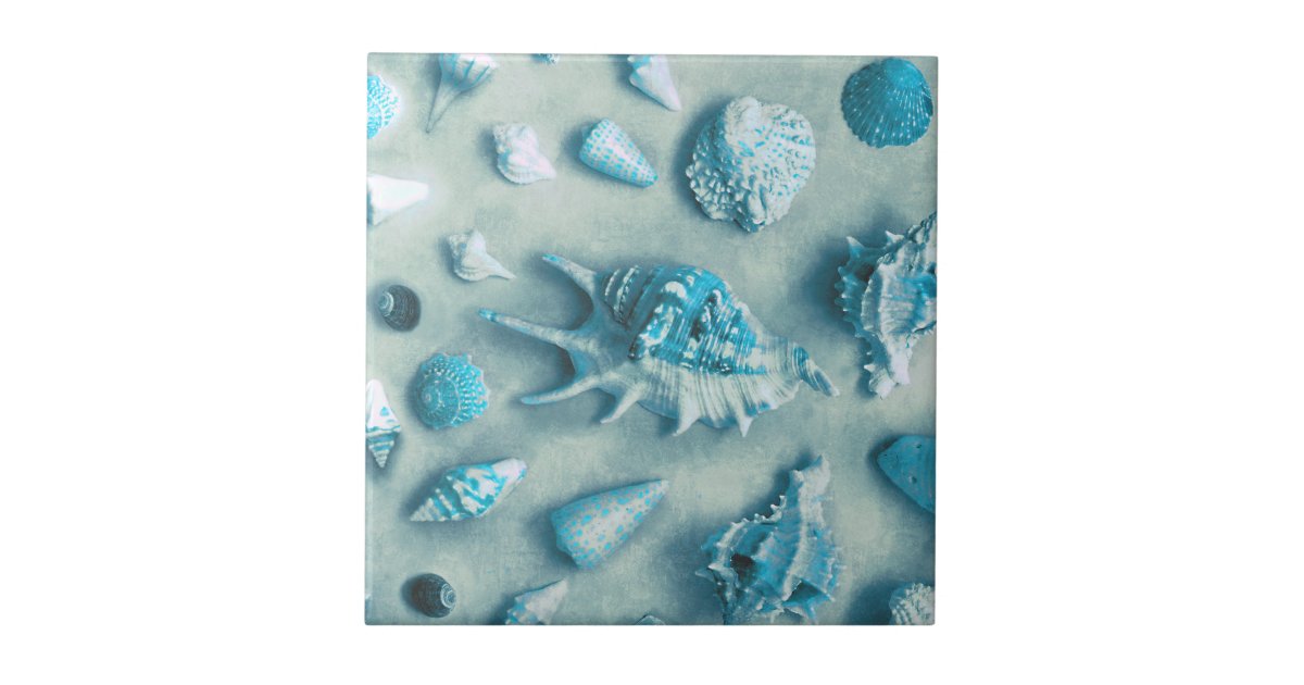 Blue Seashells Sand Beach Ceramic Tile | Zazzle