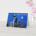 Blue Seattle Skyline Happy Birthday Card | Zazzle