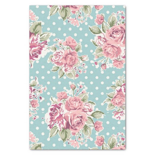Blue ,shabby chic,polka dot white,floral pink,fun, tissue paper | Zazzle