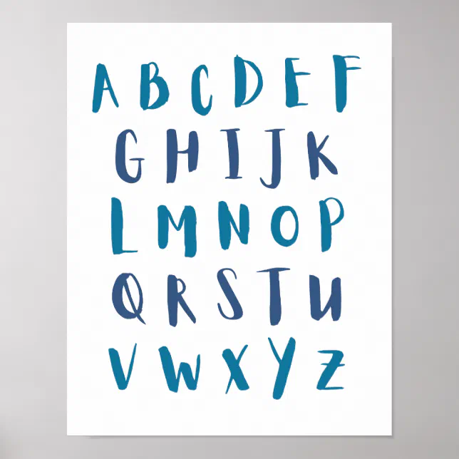Blue Shades Alphabet Capital Letters Kids Room Poster | Zazzle