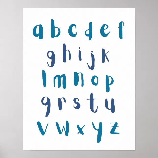 Blue Shades Alphabet Lowercase Letters Kids Room Poster | Zazzle