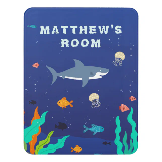 Blue Shark Kids Room Door Sign | Zazzle