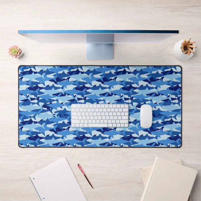 Blue Shark Pattern Desk Mat | Zazzle