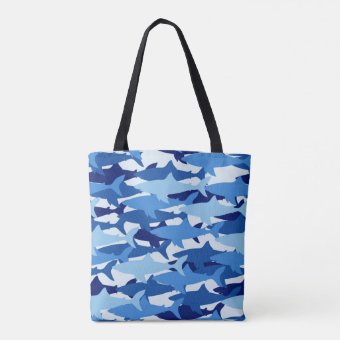 Blue Shark Pattern | Monogram Tote Bag | Zazzle