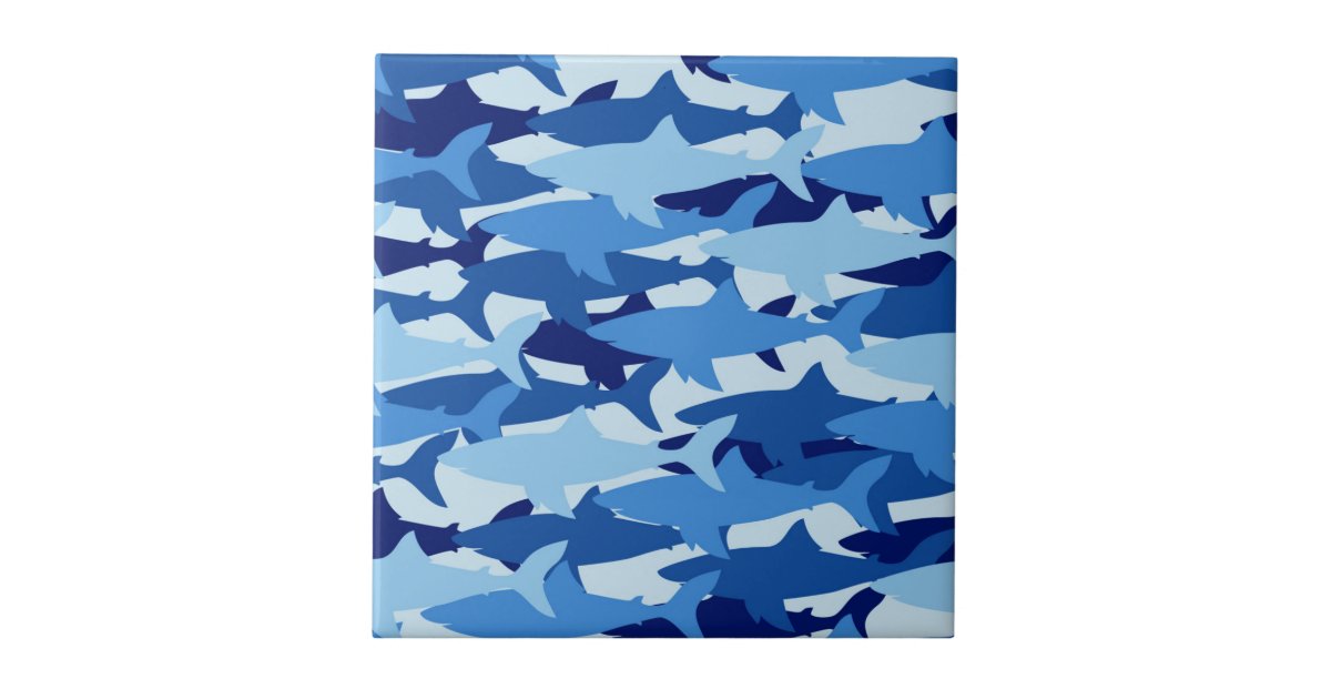 Blue Shark Pattern Tile | Zazzle