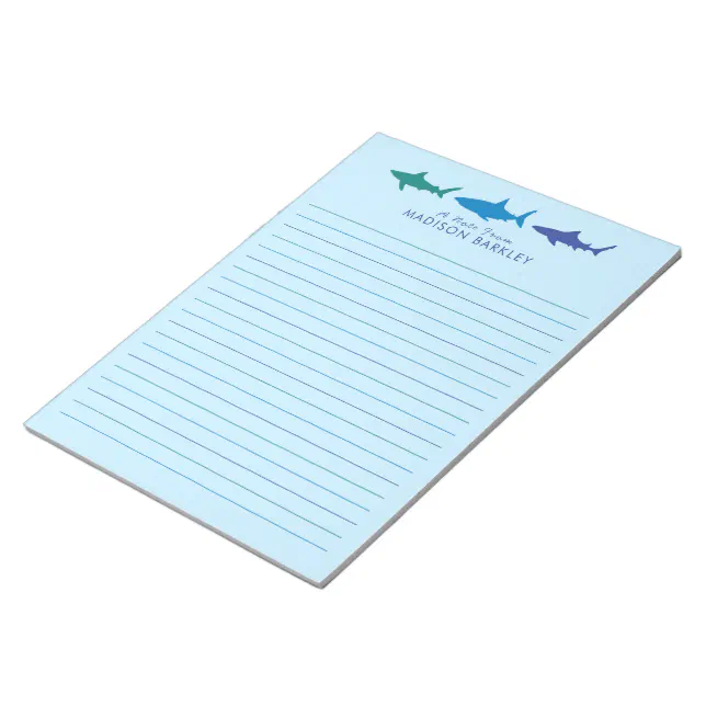 Blue Sharks Cute Kid's Stationary Notepad | Zazzle