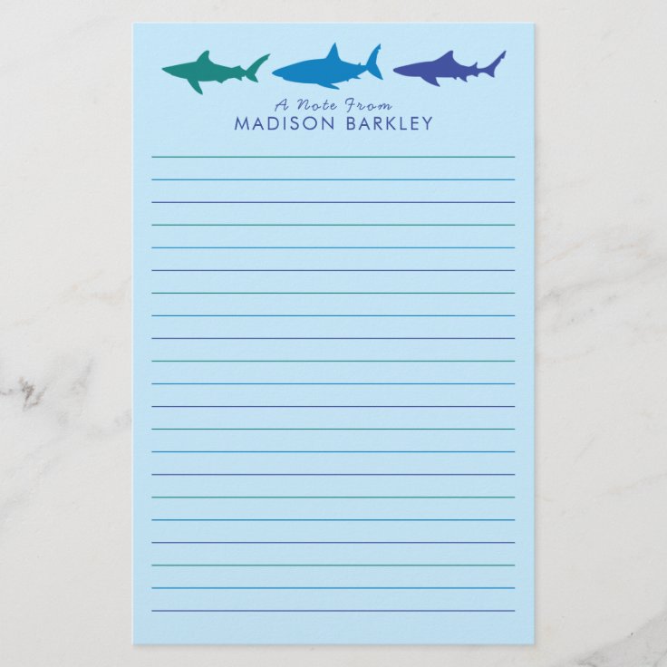 Blue Sharks Cute Kid's Stationery | Zazzle