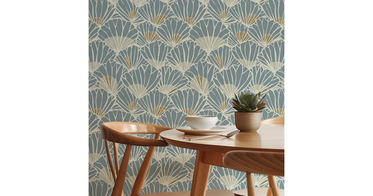 Blue Shell Blockprint Peel & Stick Wallpaper | Zazzle