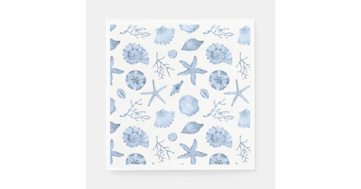 Blue Shells Watercolor Napkins | Zazzle