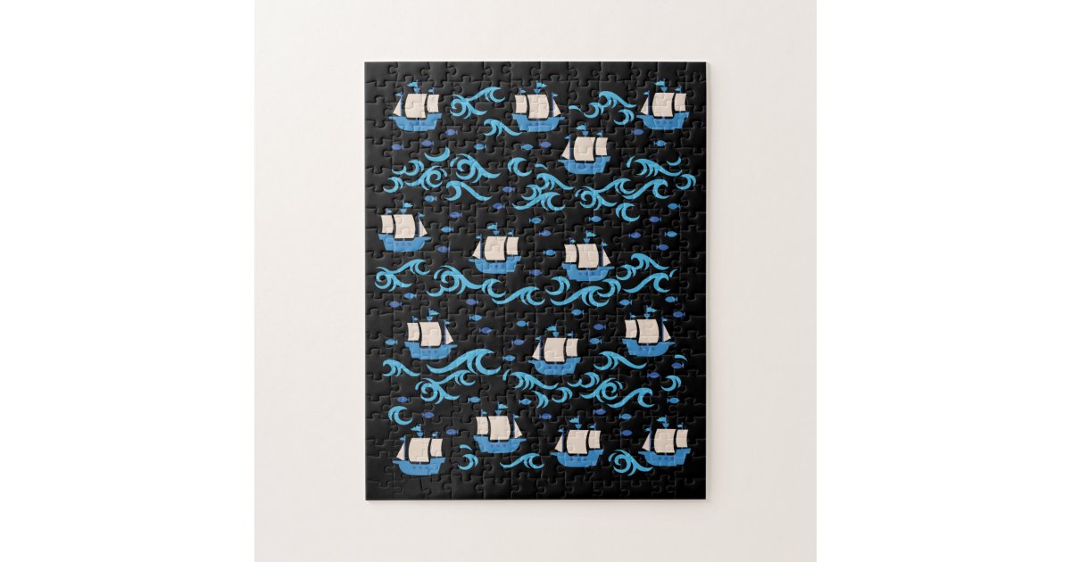 Blue Ship Voyage in the Sea Pattern II Jigsaw Puzzle | Zazzle