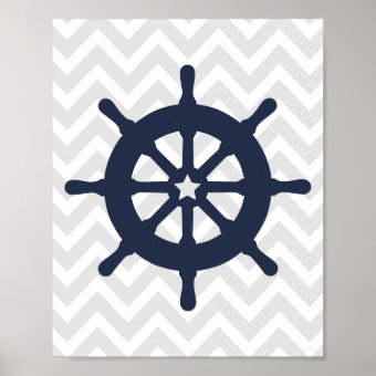 Blue Ship Wheel Nautical Nursery Poster | Zazzle
