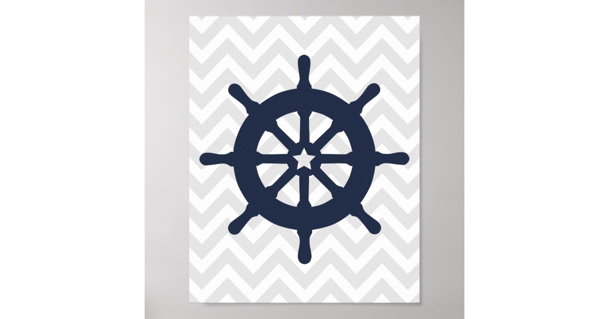 Blue Ship Wheel Nautical Nursery Poster | Zazzle