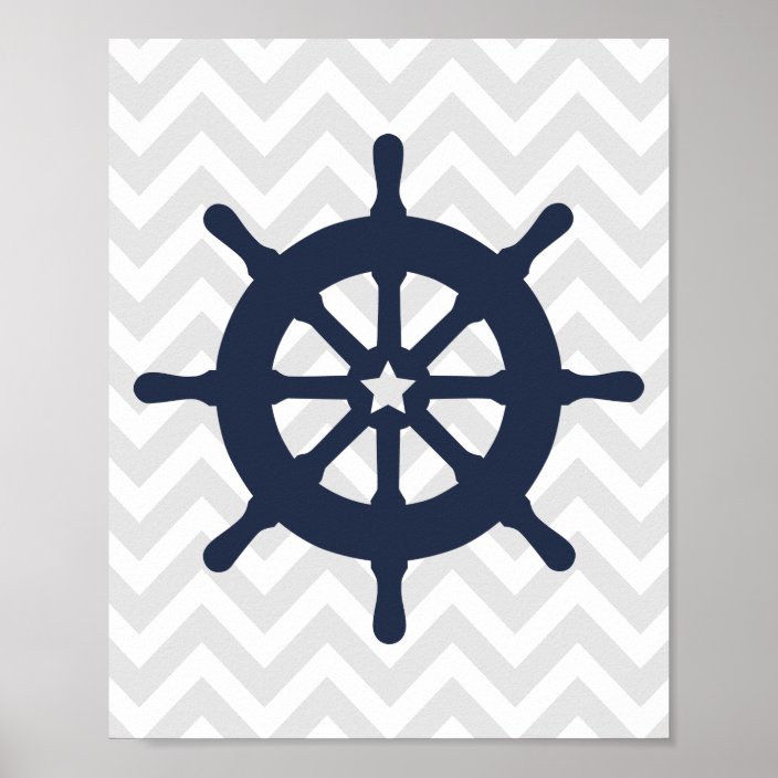 Blue Ship Wheel Nautical Nursery Poster | Zazzle.com