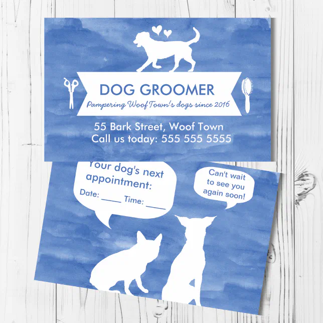 Blue Silhouette Dog Grooming Appointment Reminder Business Card | Zazzle