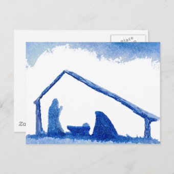 Blue Silhouette Nativity Scene Postcard | Zazzle