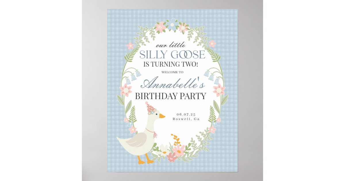 Blue Silly Goose Gingham Birthday Welcome Sign | Zazzle
