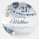 Blue Silver 21st Birthday Classic Round Sticker | Zazzle