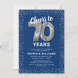 Blue Silver 70th Birthday Invitation | Zazzle