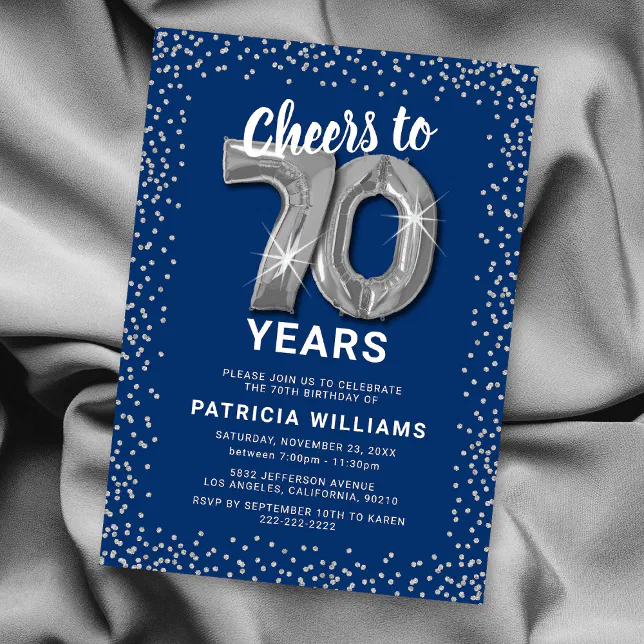 Blue Silver 70th Birthday Invitation | Zazzle