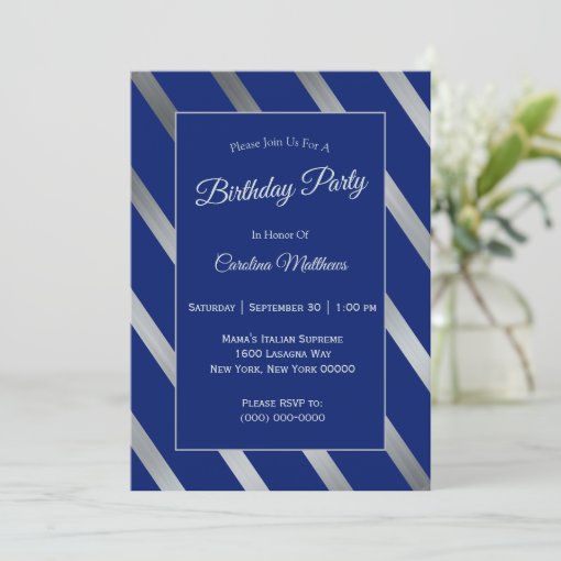 Blue Silver Birthday Invitation | Zazzle