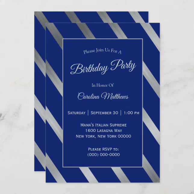 Blue Silver Birthday Invitation | Zazzle