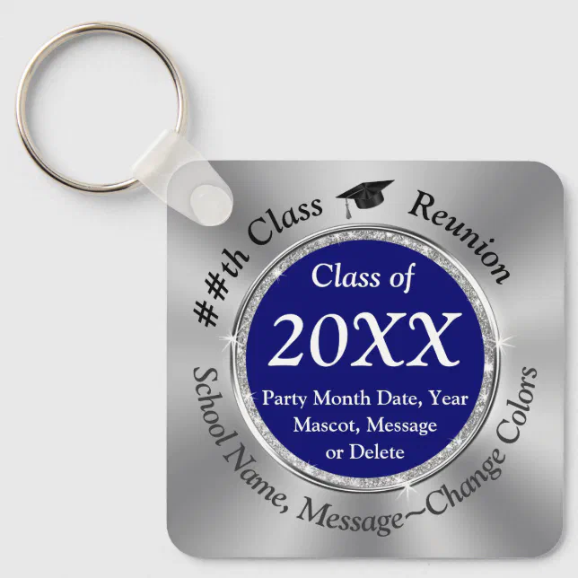 Blue Silver, Black, Class Reunion Souvenirs Ideas, Keychain | Zazzle