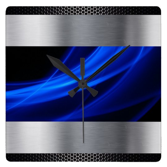 Blue, Silver, Black Square Wall Clock | Zazzle.com